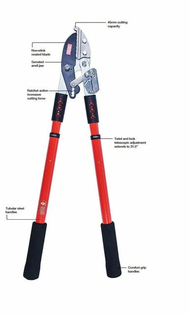 TELESCOPIC RATCHET ANVIL Heavy Duty Lopper, Tree and Branch Cutters Am ...