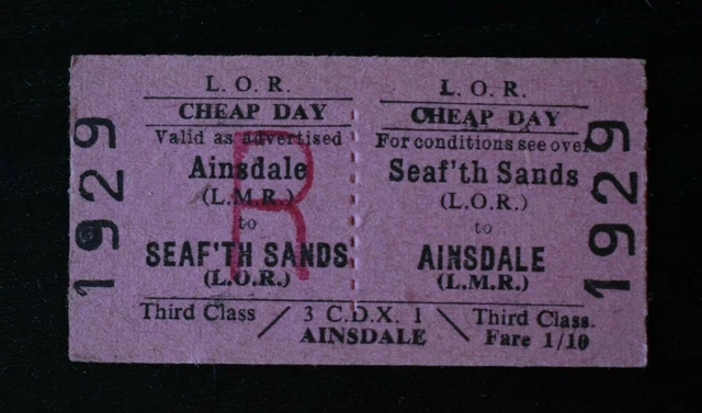 LIVERPOOL OVERHEAD RAILWAY Ticket LOR SEAFORTH SANDS to AINSDALE No ...
