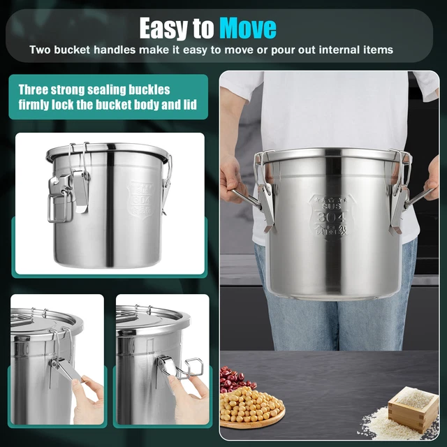 12L STAINLESS STEEL Cereal Rice Storage Container Bucket Airtight ...