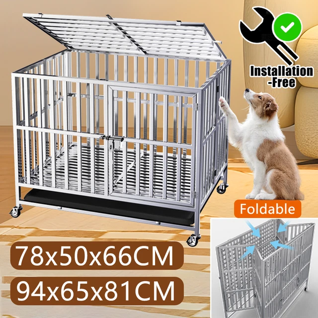 PORIYA DOG CAGE Metal Pet Kennel Strong w/ Wheels & Tray Lock Quick ...