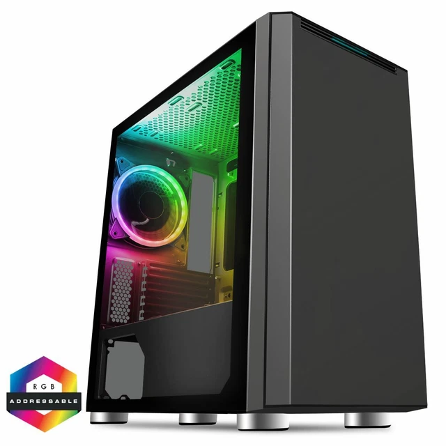 CIT OMEGA PRO Gaming Cube PC Case mATX 1x ARGB LED Fan Tempered Glass ...