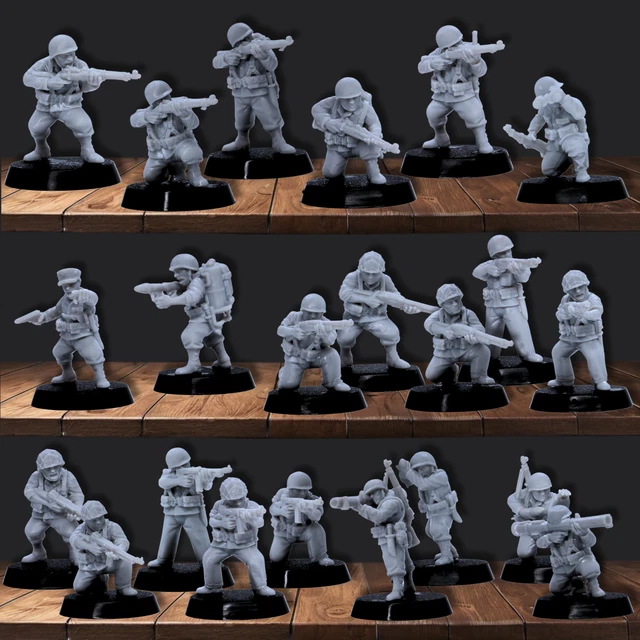WWII US INFANTRY Soldier Miniatures Set 28mm Scale Army Troops Wargames ...