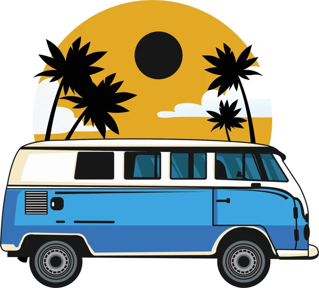 CLASSIC VAN SHAPED Vinyl Stickers retro laptop window surf surfing ...