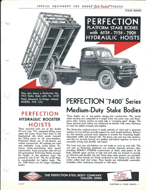 TRUCK DATA SHEET - Perfection - 7400 Bodies - Dodge c1951 Ad Brochure ...