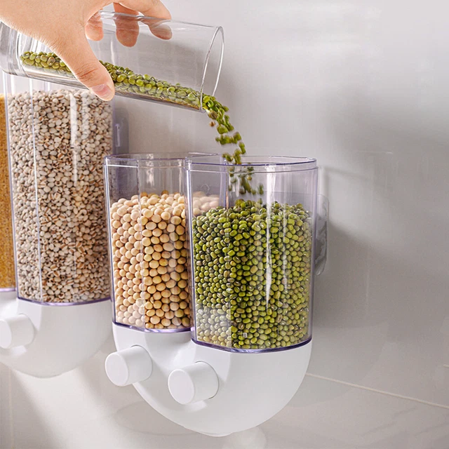RICE WALL MOUNTED Dry Food Dispenser Home Nuts Beans Candy Kitchen ...