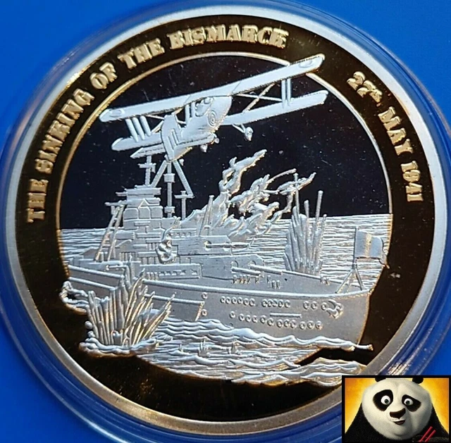 WWII THE SINKING of the Bismarck 1944 CuNi Silver & Gold Plated Medal ...
