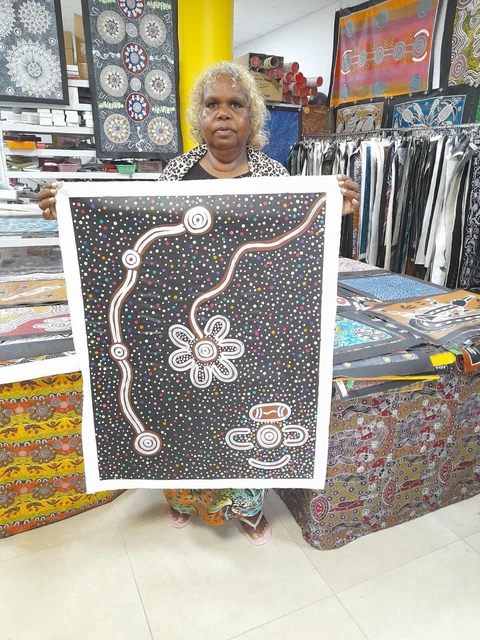 SHARON BUTCHER ABORIGINAL Artist Painting Women LOOK for BUSH YAM ...