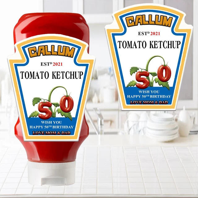 PERSONALISED CUSTOMIZED LABEL Sticker Heinz Tomato Ketchup Birthday ...