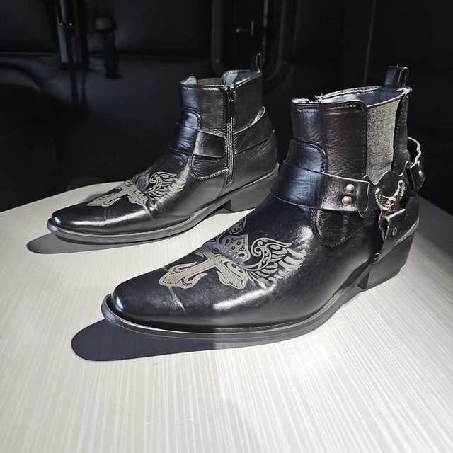 ALBERTO FELLINI WESTERN-10 Men’s 6.5 Black Zip Up Ankle Boots PreOwned ...