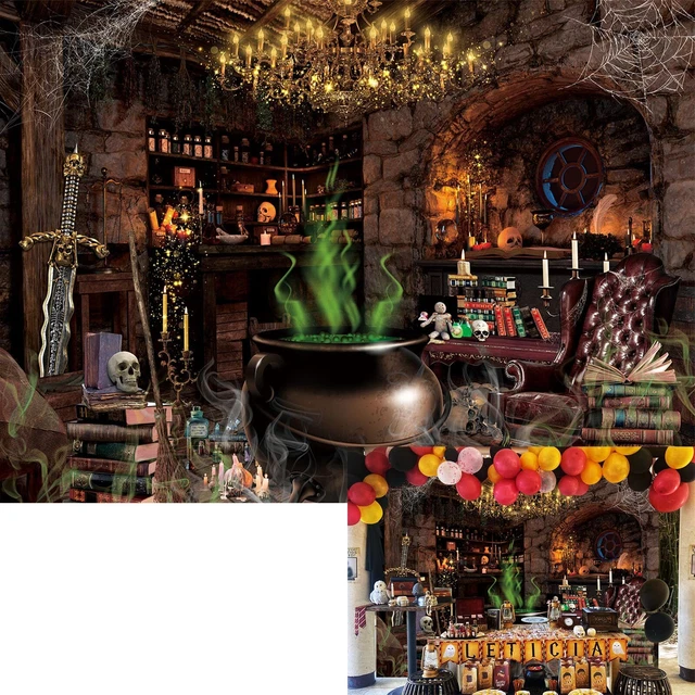 WITCH'S HOCUS POCUS Backdrop Halloween Magic Cauldron Laboratory ...