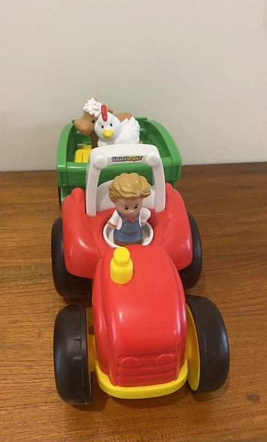 FISHER PRICE LITTLE People Red Tractor, Trailer, Chicken, Cow, Old ...