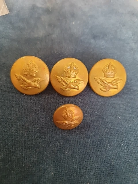 ROYAL AIR FORCE kings crown collection of 3 23mm brass buttons And One ...