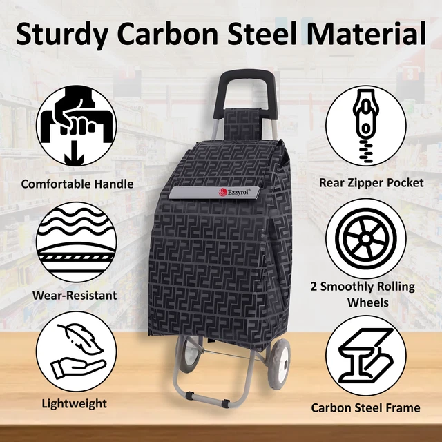 50L LARGE 2 Wheel Foldable Folding Shopping Trolley With 1 Free Extra ...