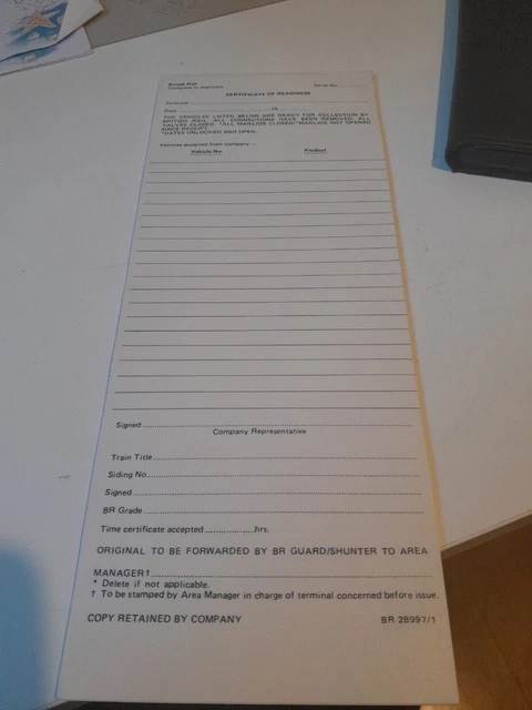 BRITISH RAIL DRIVERS Certificate Of Readiness FORM PAD BR28997/1 £0.99 ...