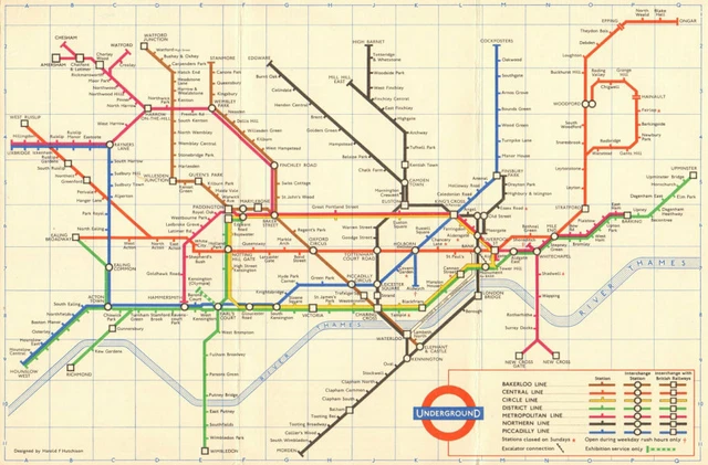 LONDON UNDERGROUND TUBE map plan. Ongar. Essex Rd. HUTCHISON 1962 old £ ...
