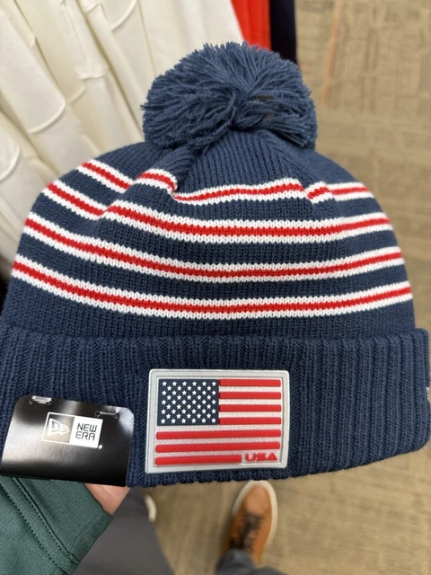 2025 RYDER CUP GOLF TEAM USA RES BLUE POM Stripes Knit NEW ERA WINTER ...