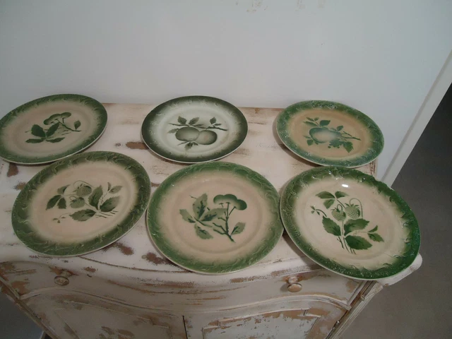 6 ANCIENNES ASSIETTES a dessert en barbotines Sarreguemines Digoin EUR ...