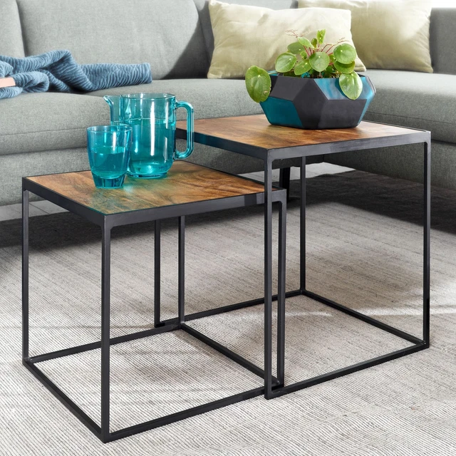 FINEBUY TABLES GIGOGNES Bois Massif Carré Table d'appoint Basse Moderne ...