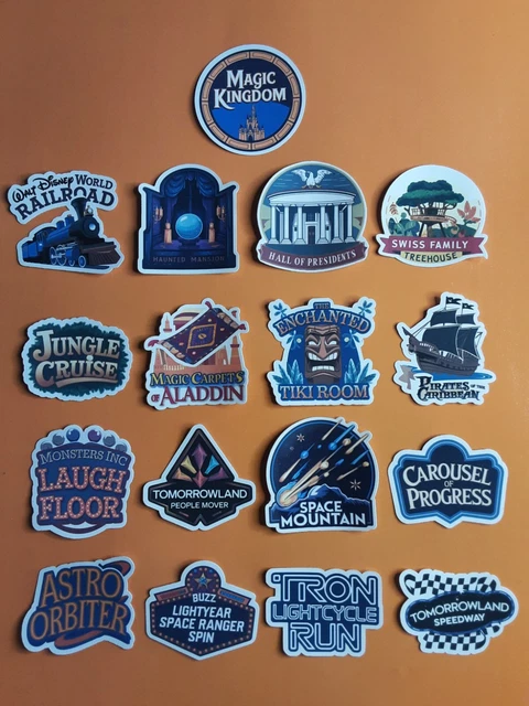 WALT DISNEY WORLD Magic Kingdom attractions inspired handmade stickers ...