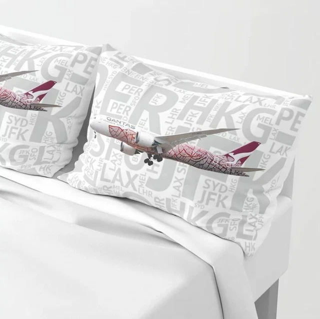 QANTAS BOEING 787 With Airport Codes Standard Set Of Pillow Shams 63 qantas-boeing-787-with-airport-codes-standard-set-of-pillow-shams-63