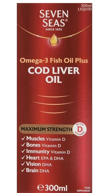 SEVEN SEAS OMEGA-3 Fish Oil Plus Cod Liver Oil 300Ml Maximum Strength ...