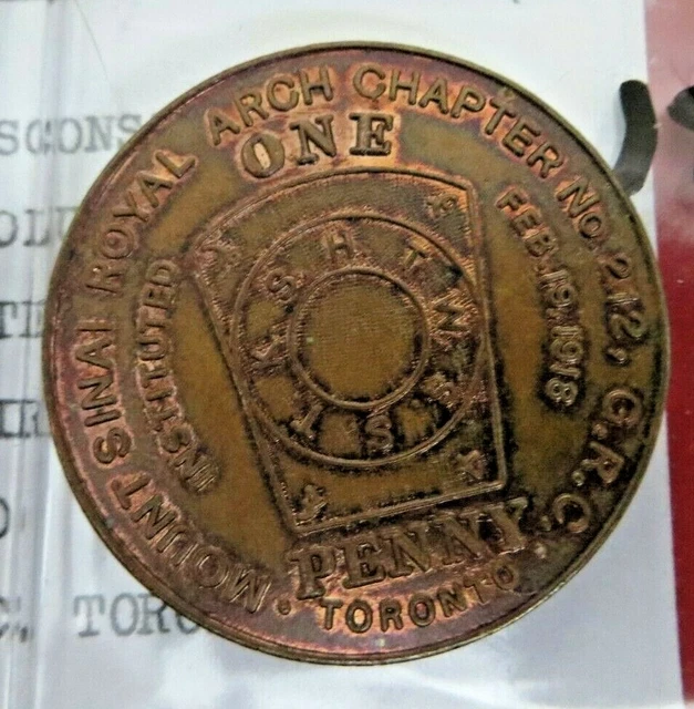 MASONIC ROYAL ARCH Penny Token - Mount Sinai Chapter No 212 Toronto (18 ...