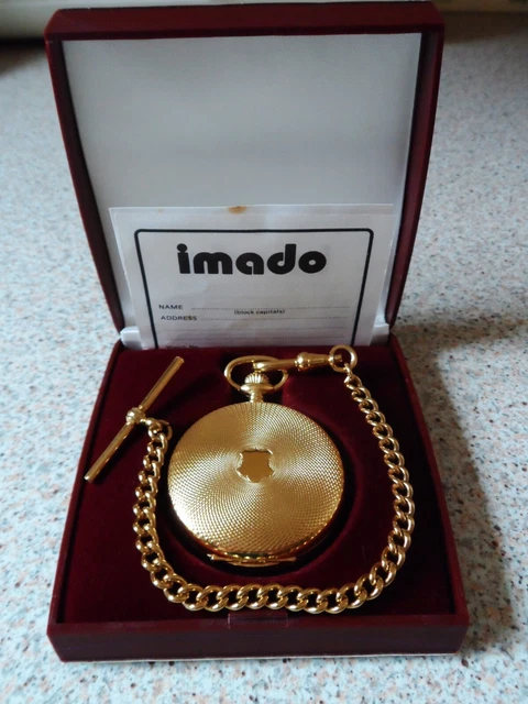 VINT 1970'S IMADO Swiss 12k Gold Plated Pocket Watch 17 Jewel-Orig Box ...