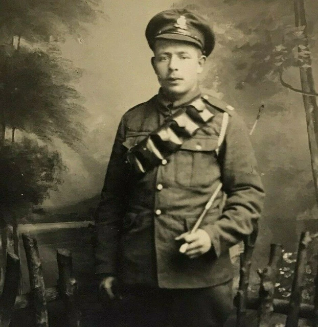 WW1 REAL PHOTO Postcard Artillery Soldier Swagger Stick Uniform ...