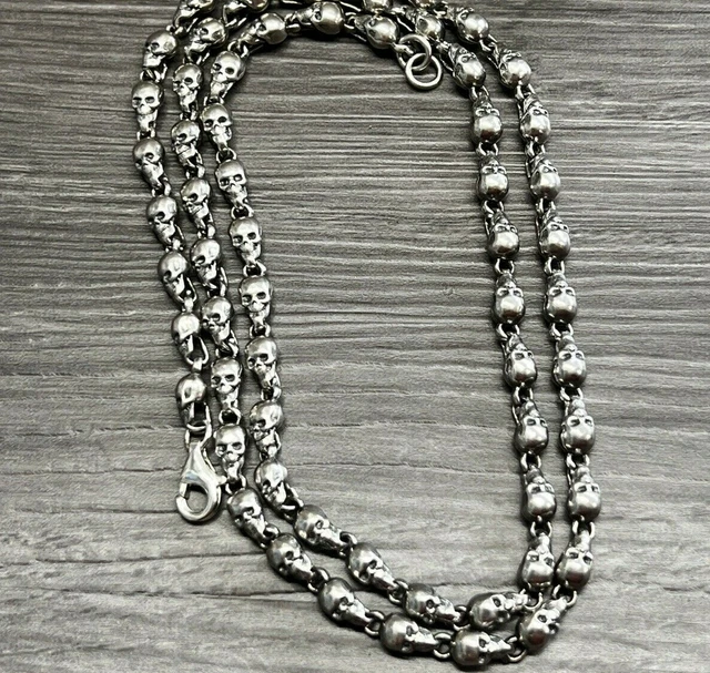 HALLMARKED 925 STERLING Silver Skull Chain Necklace 70cm in length £124 ...