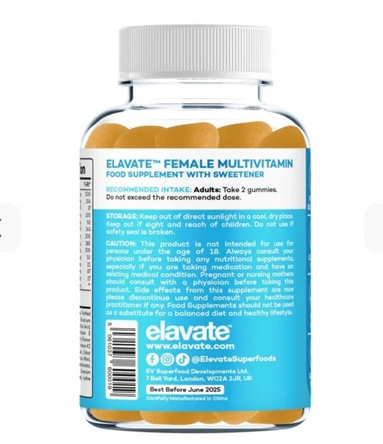 ELAVATE FEMALE MULTIVITAMIN 60 Gummies 30 Days With Vitamin D3 B12 ...