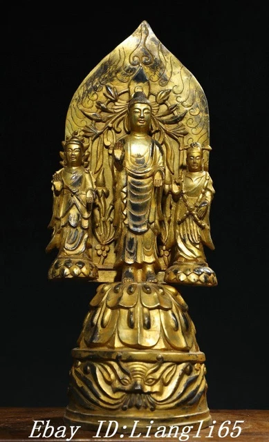 17'' OLD TIBET Bronze Gilt Shakyamuni Sakyamuni Amitabha Three Buddha Statue EUR 399,00 ...