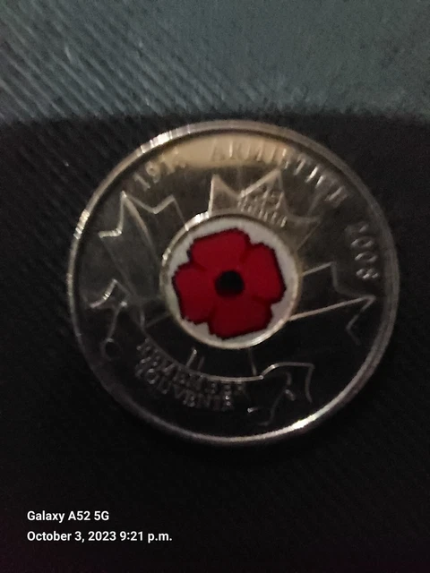 1913-2008 RED POPPY 25 Cent Quarter Canada Coin ARMISTICE Remembrance ...