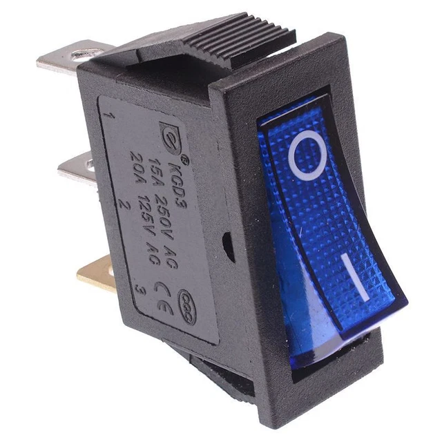 BLUE ON-OFF ILLUMINATED Rectangle Rocker Switch SPST 230V £2.96 ...