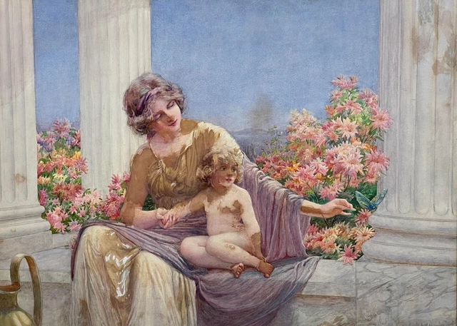 ART NOUVEAU WATERCOLOUR Mother with Infant by William F Ashburner RWS £ ...