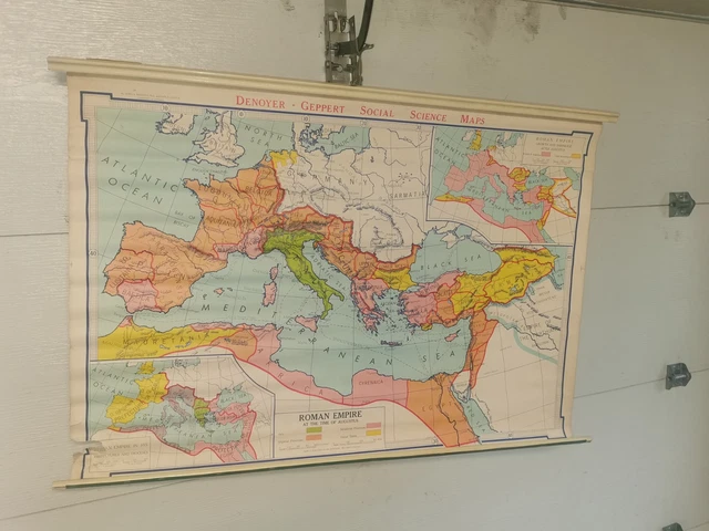 LARGE VINTAGE OLD SCHOOL WALL MAP Roman Empire Under AUGUSTUS £52.71 ...