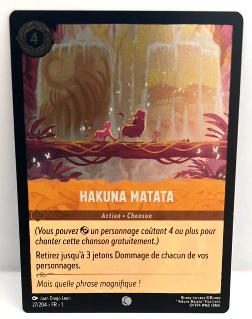 CARTE DISNEY LORCANA Hakuna Matata 27/204 FOIL BRILLANTE EUR 4,30 - PicClick FR