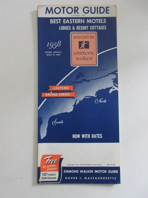 VINTAGE 1958 MOTOR Guide Eastern US Motels Hotel Road Map Pamphlet ...