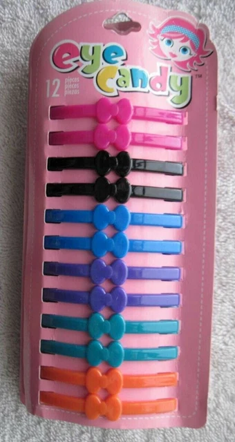 12 EYE CANDY Bright All Plastic Flat Tight Hair Barrettes No Metal ...
