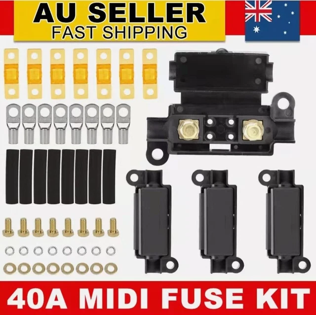40A MIDI FUSE KIT 4 ANS Holder 7 x 40 AMP Fuses to Suit Redarc BCDC ...