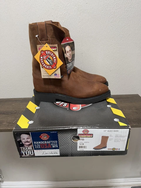NEW JUSTIN 4760 Conductor 10" Hazel Brown Round Toe Slip-Resistant ...
