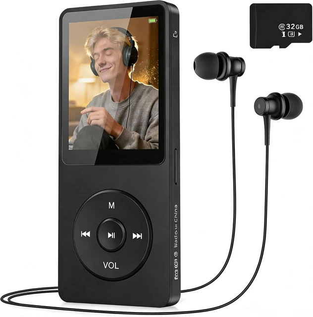 32GB BLUETOOTH 5.3 MP3 Player Black 1.8" Screen HiFi FM + Earphones £ ...
