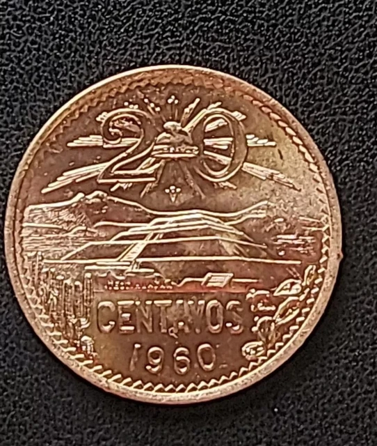 1960 ~ 20 CENTAVOS MEXICAN CENTAVOS UNCIRCULATED RED GEM Beautiful Coin ...