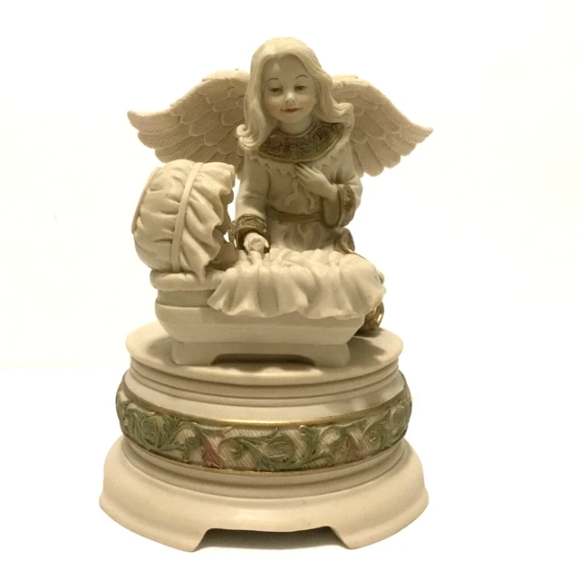 ANGEL & CHILD in Crib Figurine Wind up Lullaby Music Box Collectible ...