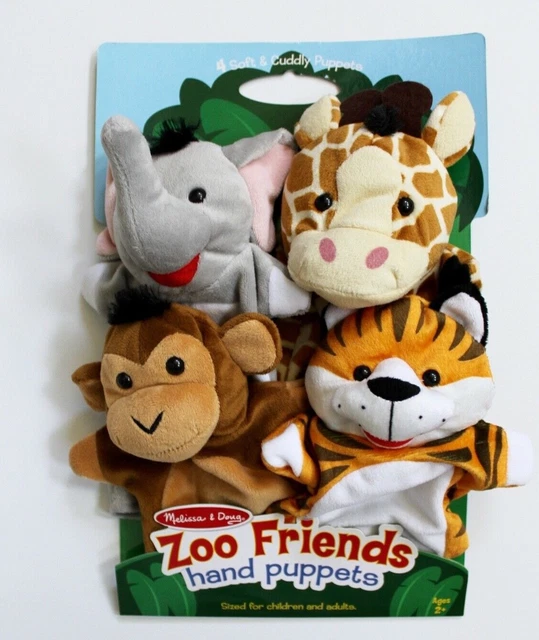 MELISSA & DOUG Farm Friends Hand Puppets Set Plush Tiger Elephant ...