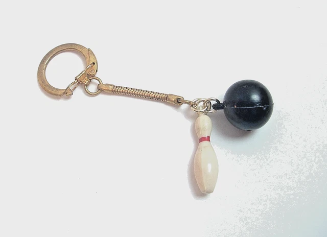 VINTAGE ORIGINAL KEYRING 1970s/80s Plastic Ten Pin Bowling Pin & Ball ...