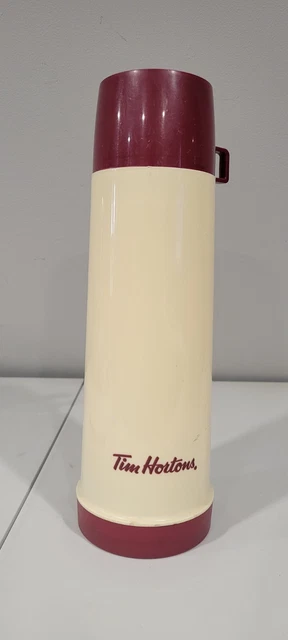 VINTAGE TIM HORTONS 32 Oz Thermos Glass Linder Cream Red/Burgundy 13.5 ...