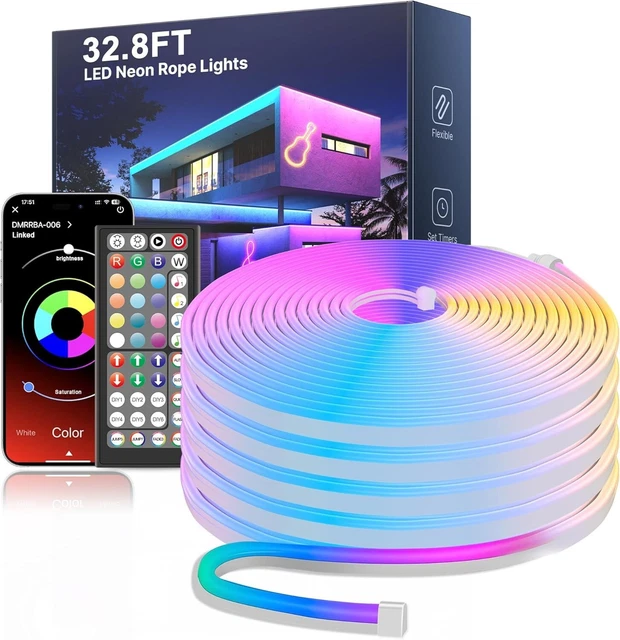LED NEON ROPE Lights 32.8 - 100 Ft,Rgb Led Strip Lights with App/Remote ...