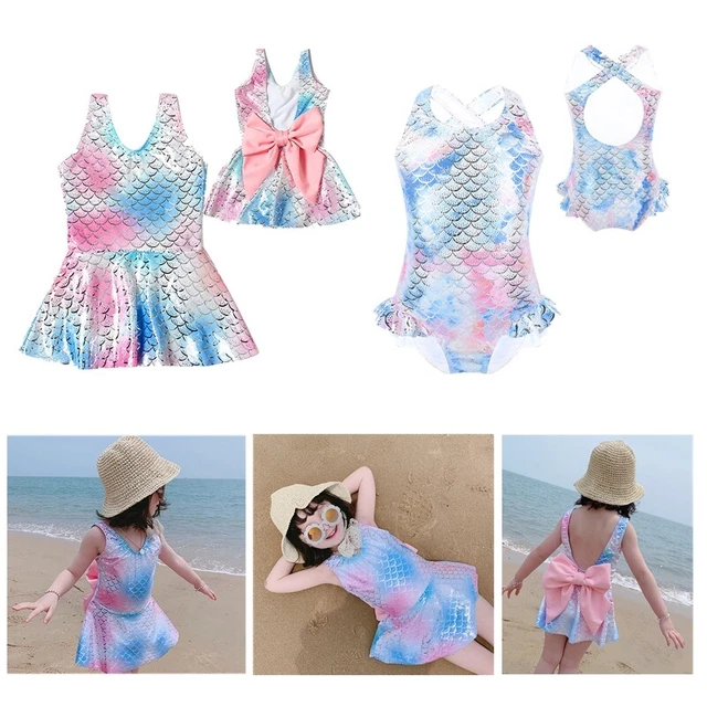 TODDLERS GIRLS SWIMWEAR Sparkly Mermaid Swimming Costumes Kids Princess ...