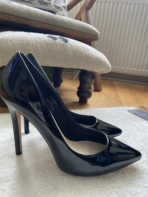 FAITH BLACK PATENT Stiletto Court Shoes Size 5 4-5" Heels £25.00 ...