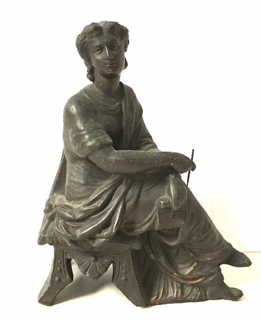 ANTIQUE SPELTER ANSONIA Mantle Clock Topper Greek Woman Scribe Figure £ ...